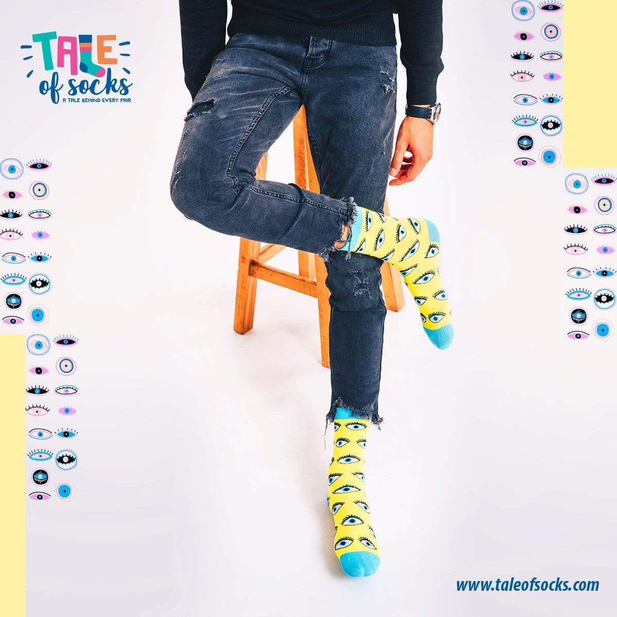 Evil Eyes Crew Socks - Yellow – Tale Of Socks
